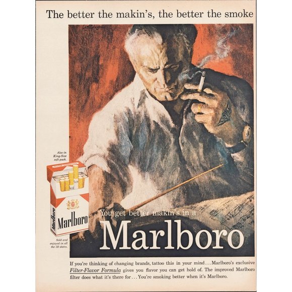 Marlboro | Art | 959 Marlboro Cigarettes Vintage Print Ad Drawing ...